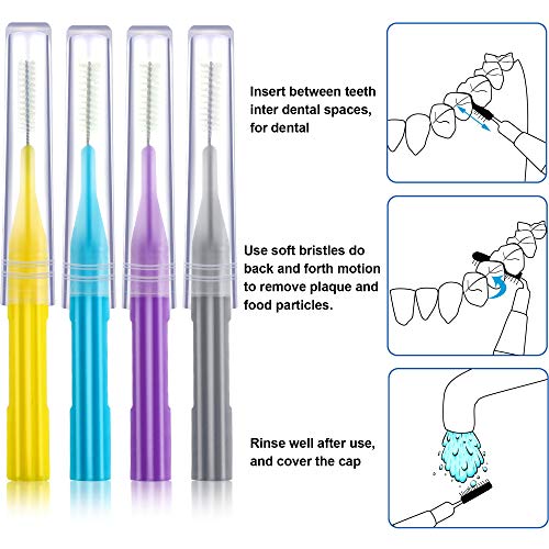 100 Pieces Braces Brush for Cleaner Interdental Brush Toothpick Dental Flossing Head Oral Hygiene Flosser Tooth Cleaning Tool (Light Blue, Yellow, Gray, Purple)