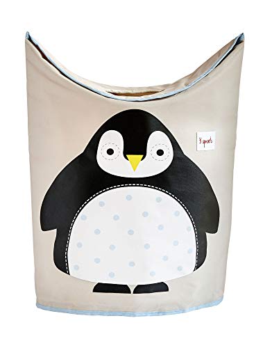 3 Sprouts Baby Laundry Basket for Nursery - Hamper with Handles/Lid, Large Storage Basket, Toy Bin, Room Decor - Kids Hamper, Baby Clothes Storage Organizer, Penguin