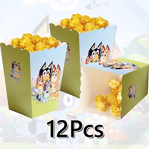 12Pcs Blueys Birthday Party Supplies Blueys Popcorn Box Snack Treat Box Candy Cookie Container for Blueys Theme Party Favors Decoration