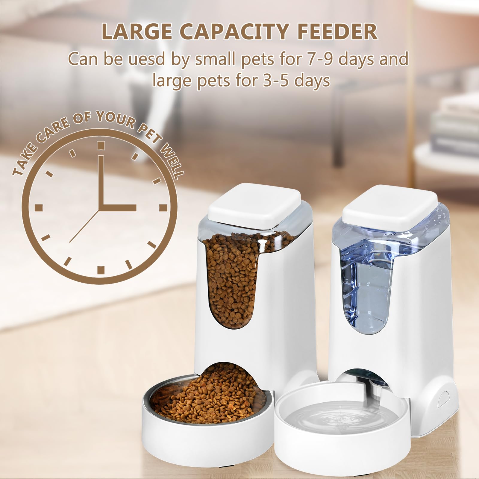 2 Pack Automatic Cat Feeder and Water Dispenser Dog Gravity Food Feeder and Waterer Self Feeding Bowls for Small Medium Pets Puppy Kitten (White)