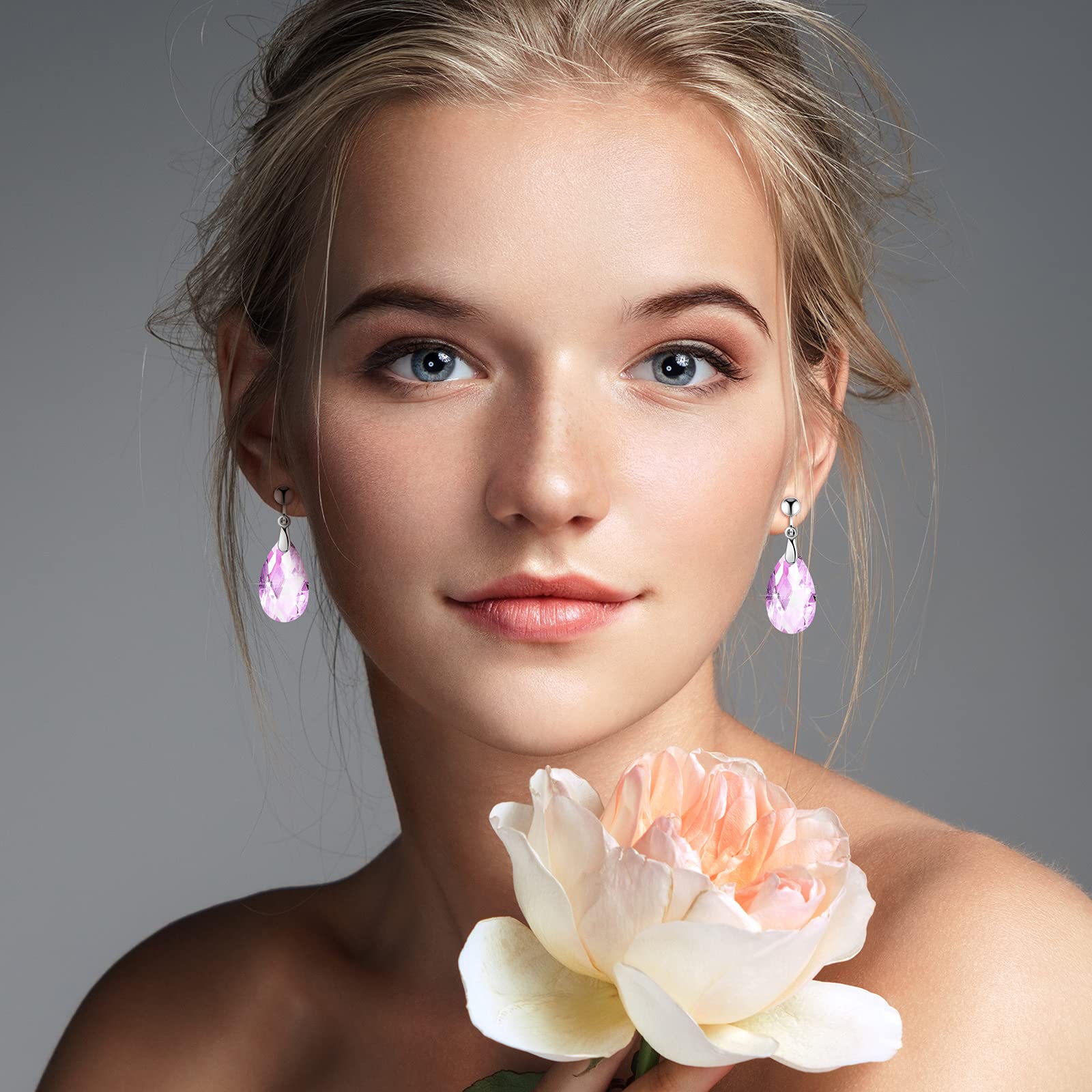 12 Pairs Multi-color Dangle Clip Earrings Set for Women Rainbow Crystal Earrings Crystal Dangle Drop Earrings (Waterdrop)