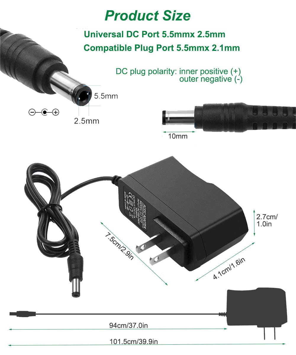 12V 1A Power Supply AC 100-240V to DC 12 Volt Transformers, 5.5 x 2.1mm 2.5mm Wall Plug,1000mA 12W Adapter for 12Volt 400mA 500mA 600mA 800mA 900mA LED Strip Light CCTV Security Camera