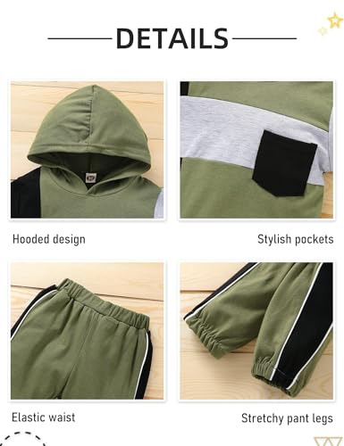 itkidboy Toddler Baby Boy Clothes Long Sleeve Hooded Pullover Striped Sweatshirt + Pants 2Pcs Outfits 18M-6T Set