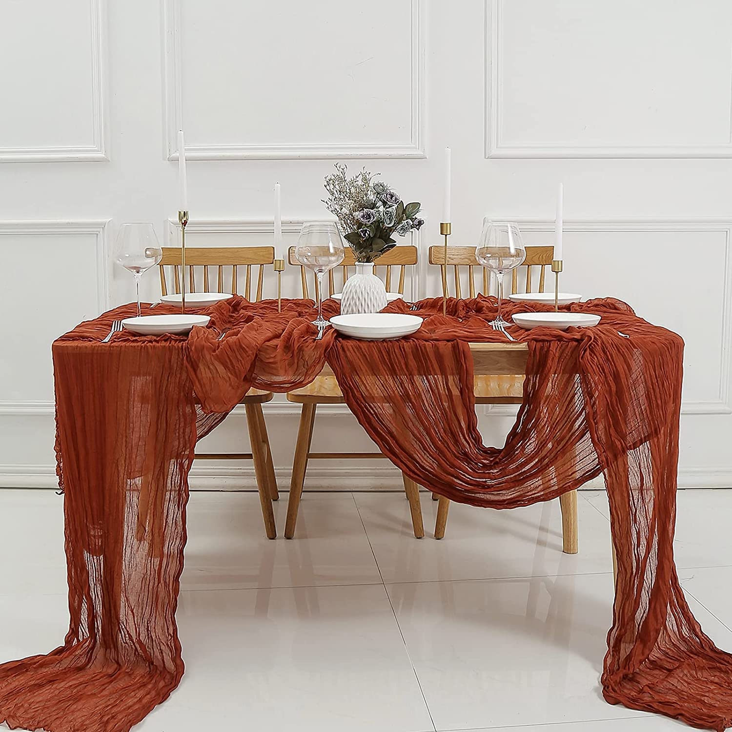 12 Pack Terracotta Cheesecloth Table Runner 10ft Boho Gauze Cheese Cloth Table Runner Rustic Sheer Runner 120 inch Long for Christmas Wedding Bridal Baby Shower Birthday Table Decorations