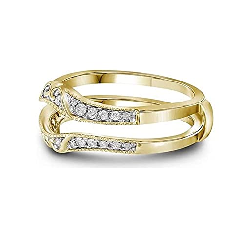 14k Yellow Gold Plated 925 Sterling Silver 0.45 Ct Round Cut Created White Diamond Women's Solitaire Engagement Ring Enhancer Ring Guard Jacket5.5