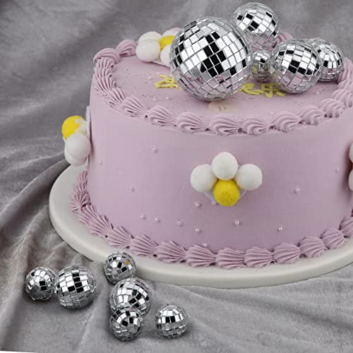 12pcs Disco Ball Cake Toppers, 4 sizes disco ball cake topper sliver Disco Theme Accessories for Birthday Cake Party 70s Theme Party Favor Cake Disco Ball Party Decorations