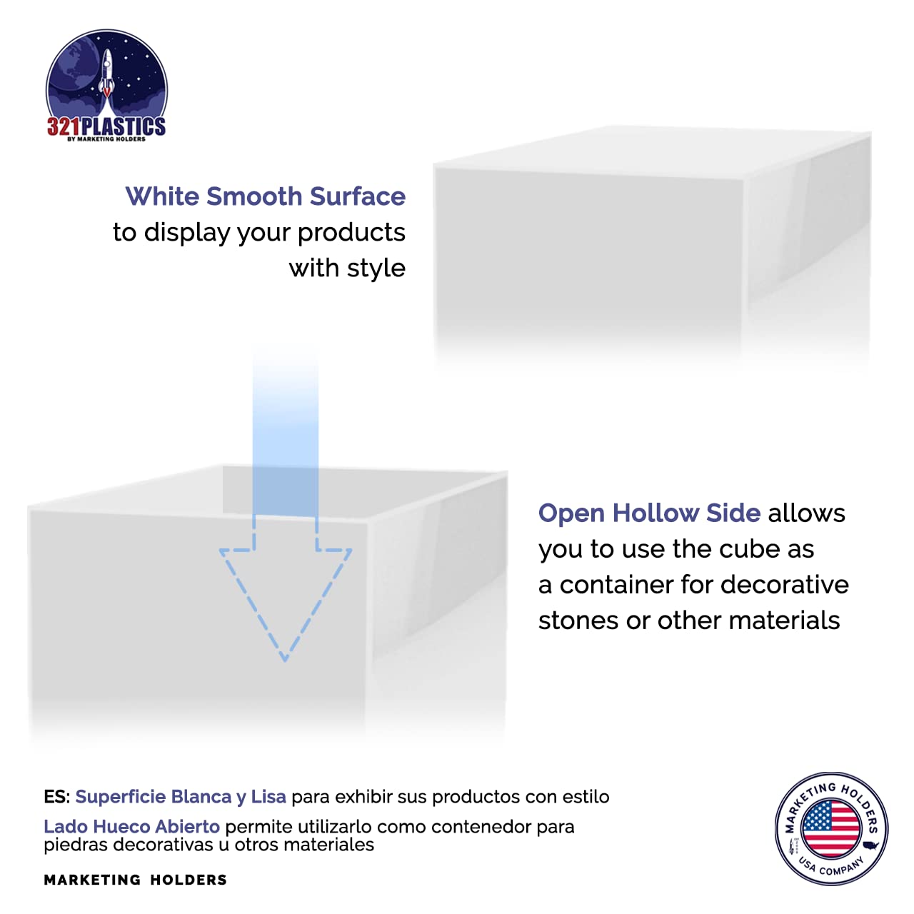 10" Acrylic Display Riser Box with One Open Side No Lid Versatile Glossy White Square Lucite Retail Product Platform or Merchandise Storage Bin by Marketing Holders