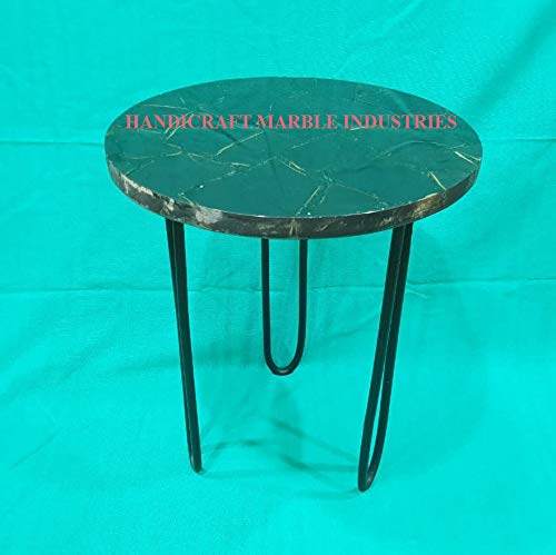 15" Inch Round Jet Black Natural Agate Coffee Table with Hair Pin Metal Base, Agate Table, Stone Coffee Table, Agate Table Top, Agate Round Coffee Table, Agate Side Table Home Decor
