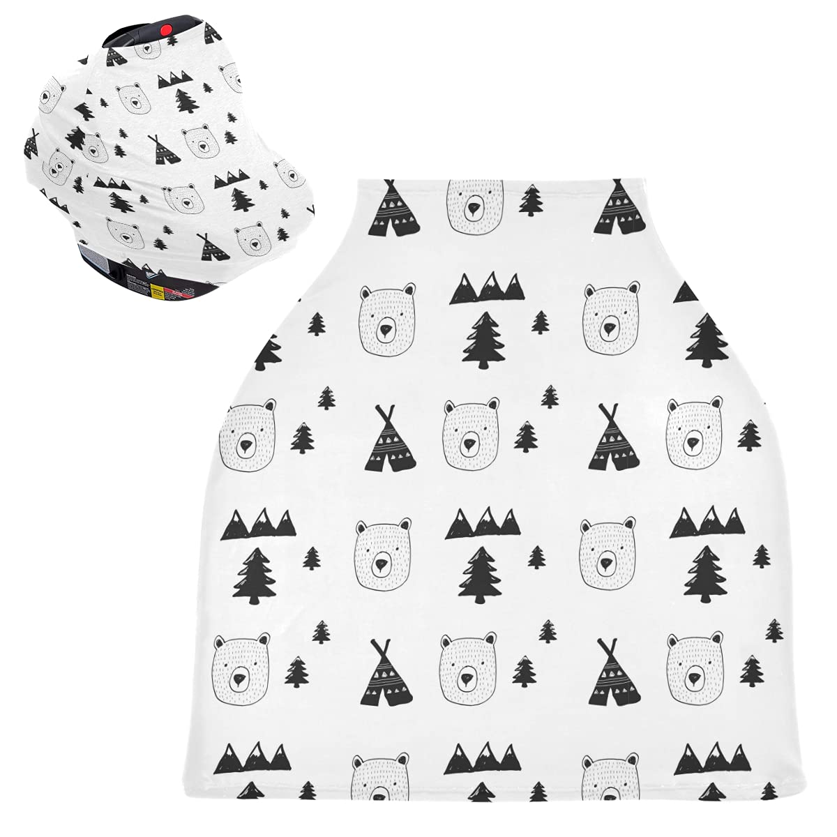 Baby Bear Forest Baby Car Seat Covers Canopy Nursing Cover Breastfeeding Scarf Soft Breathable Stretchy Coverage Infant Stroller Cover Multi Use for Boys Girls Babies