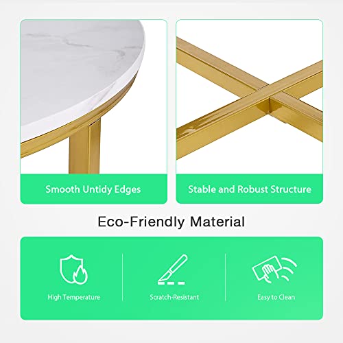 AZL1 Life Concept Modern Round Coffee Table for Living Room, Sofa Center Table for Dining Room, Modern Marble Tabletop with Gold Metal Legs, Marble.