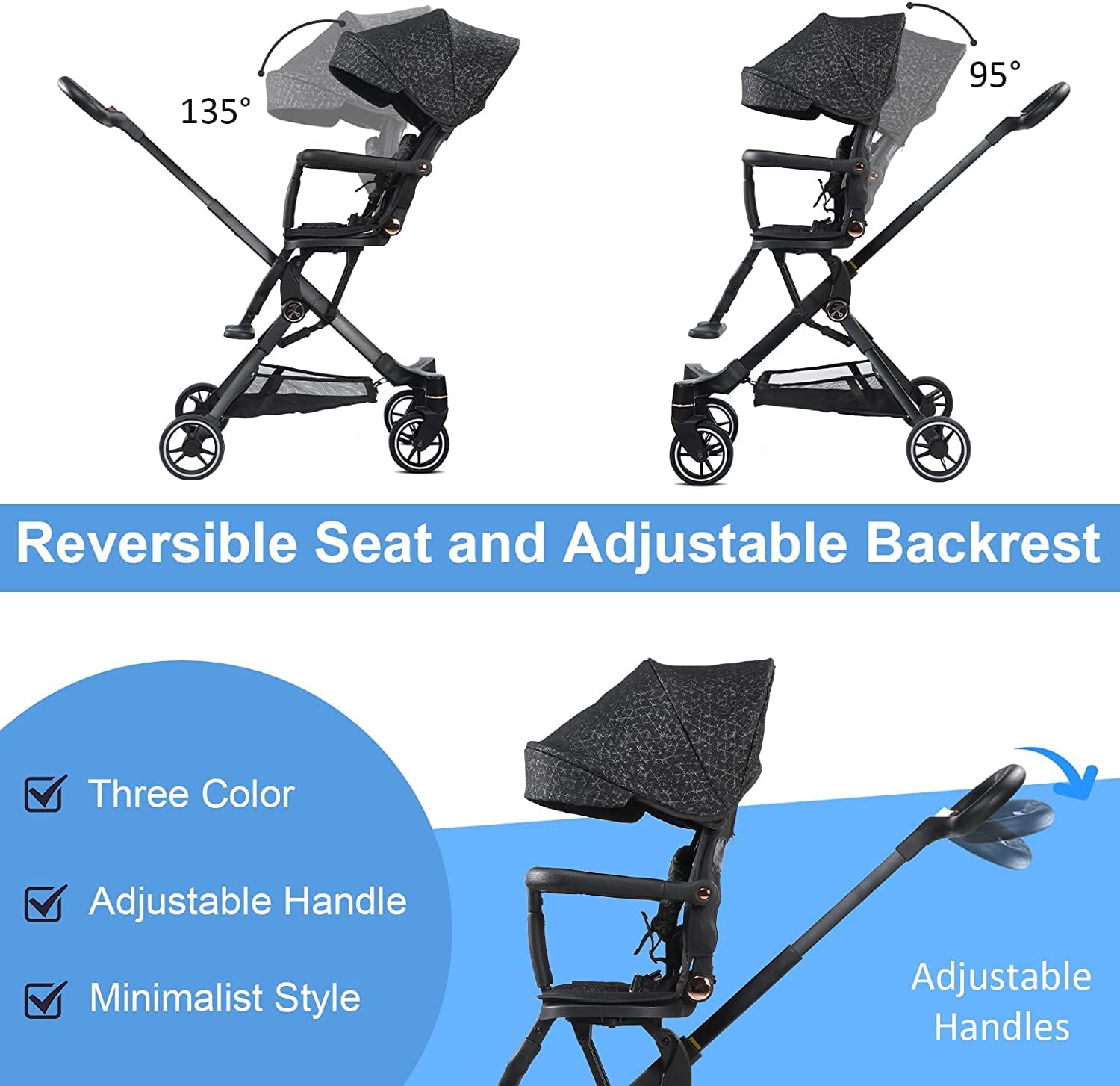 Wheelive Lightweight Stroller for Toddlers, 2-in-1 Stroller for Reversible Seat and Reclinable Backrest, Compact Travel Stroller with Sun Canopy and Adjustable Handles & Storage Basket