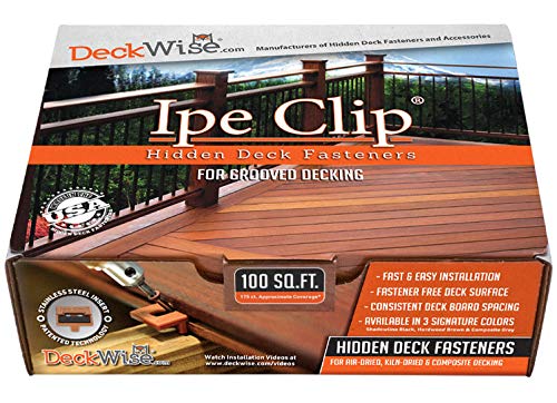 DeckWise (Black) Ipe Clip Extreme S Hidden Deck Fasteners, 5/32" Gap, Stainless Steel Black #8x2" Trim-Head Screws for 100 Sq.Ft. of AD and KD Hardwood, Thermal or Composite Decks (175 ct. kit)