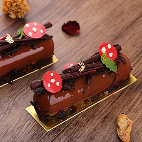 200 Pcs Mini Rectangular Cardboard, Mousse Cupcake Base, Cake Dessert Paper Board, Dissert Plates Circle Patries Cardboard Base Decorating Display for Party Wedding Catering Restaurant (Gold)