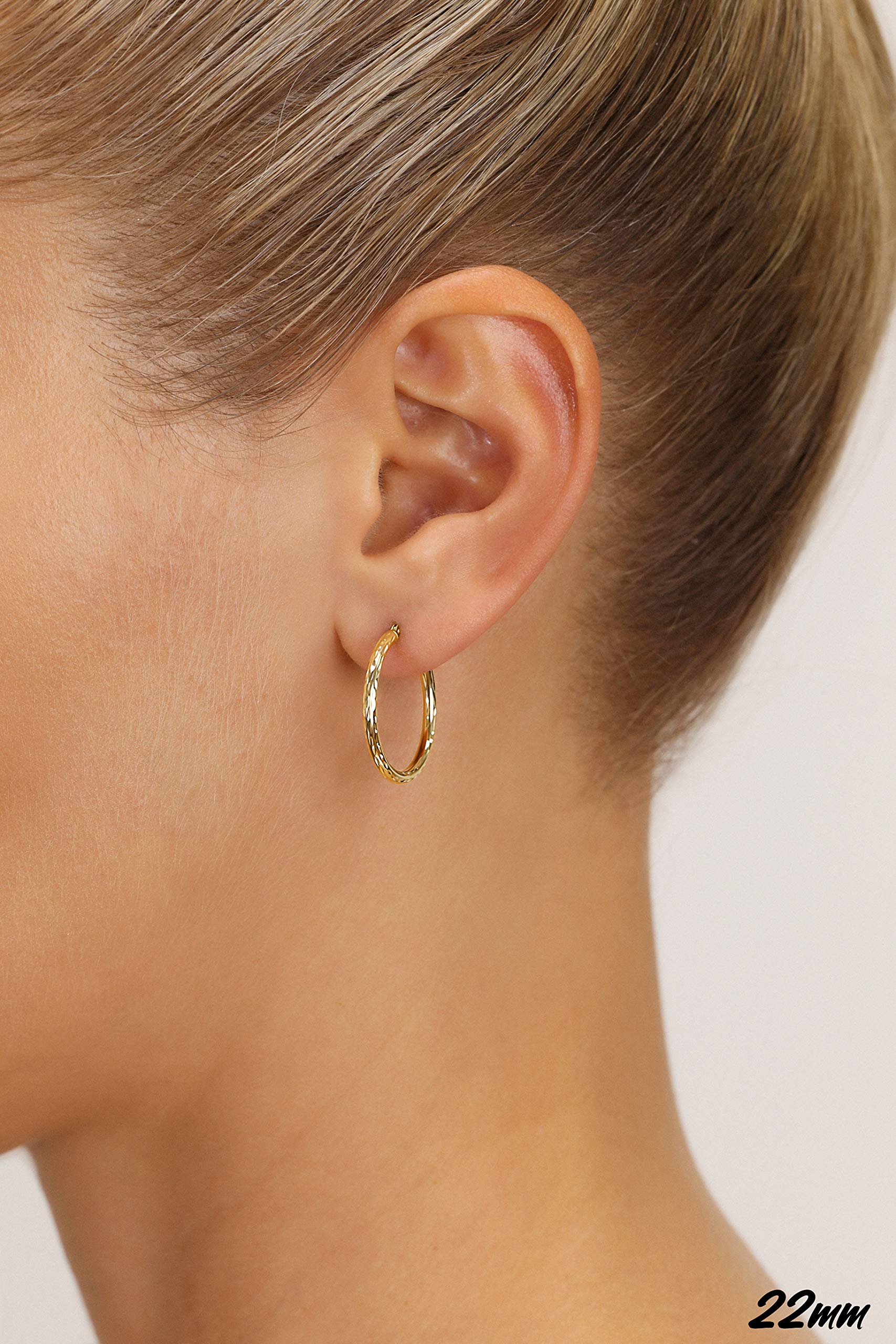 14k Yellow Gold Hand Engraved Full Diamond-cut Round Hoop Earrings (22mm (0.87 inch))…