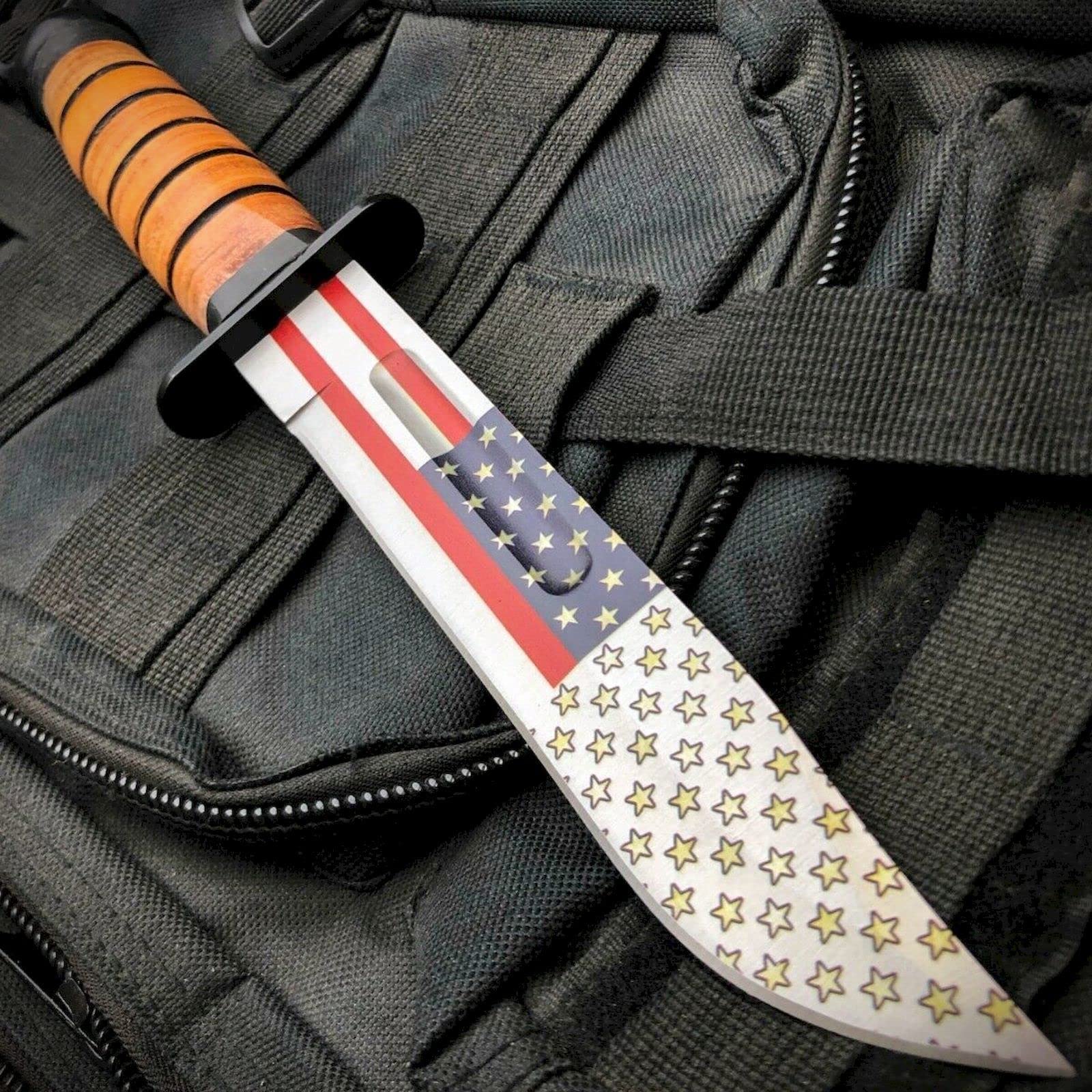 12" Flag Wwii Fixed Blade Survival Hunting Knife