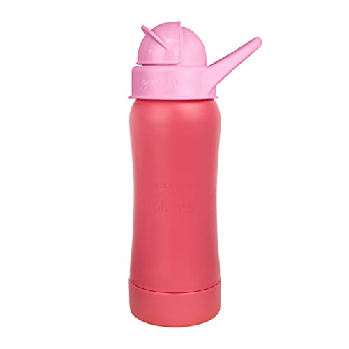 green sprouts Sprout Ware Straw Bottle, Safer Plant-Based Bottle, Non-Spill Flip Cap with Silicone Straw, No BPA, BPS, BPF, or Melamine, Pink