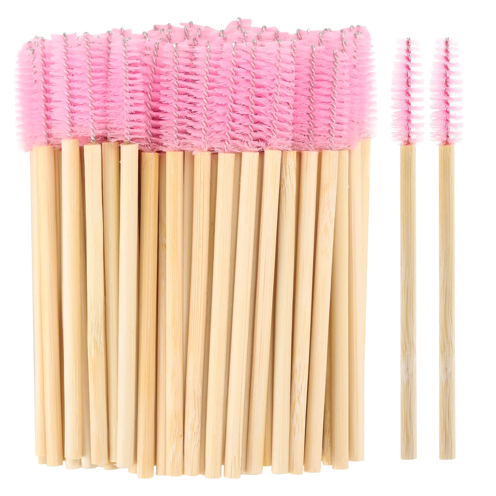 100 Pcs Disposable Mascara Wands, Bamboo Spoolies Brush for Eyelash Extensions, Spooly Eyelash Eyebrow Brushes Lash Wand Applicator Makeup Kits, Pink