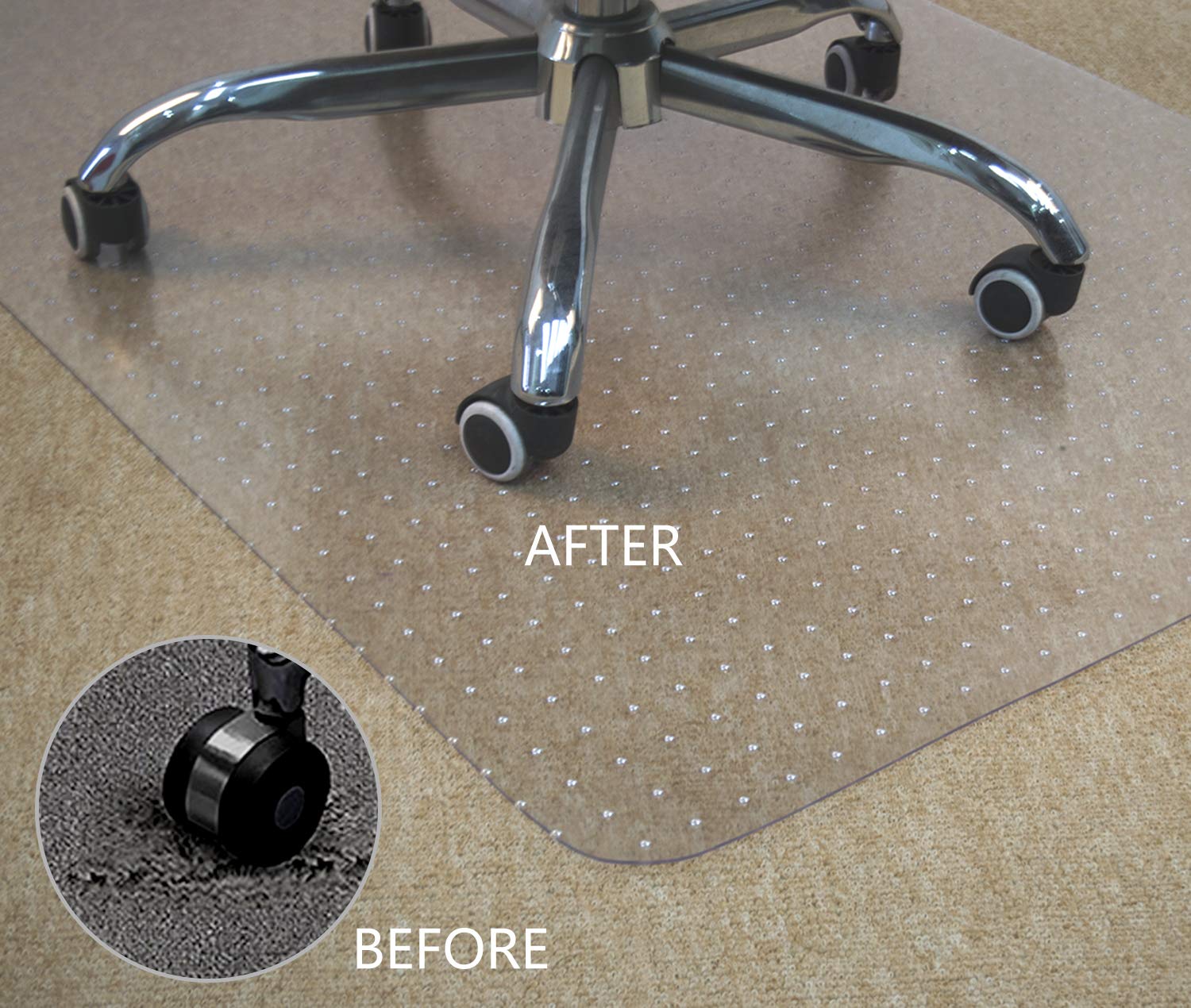 100pointONE Office Chair Mat for Carpets - 60'' x 46'' 0.09'' Thick Transparent Floor Mats for Flat Low and No Pile Carpeted Floors, with Grippers (60'' X 46'' Rectangle)