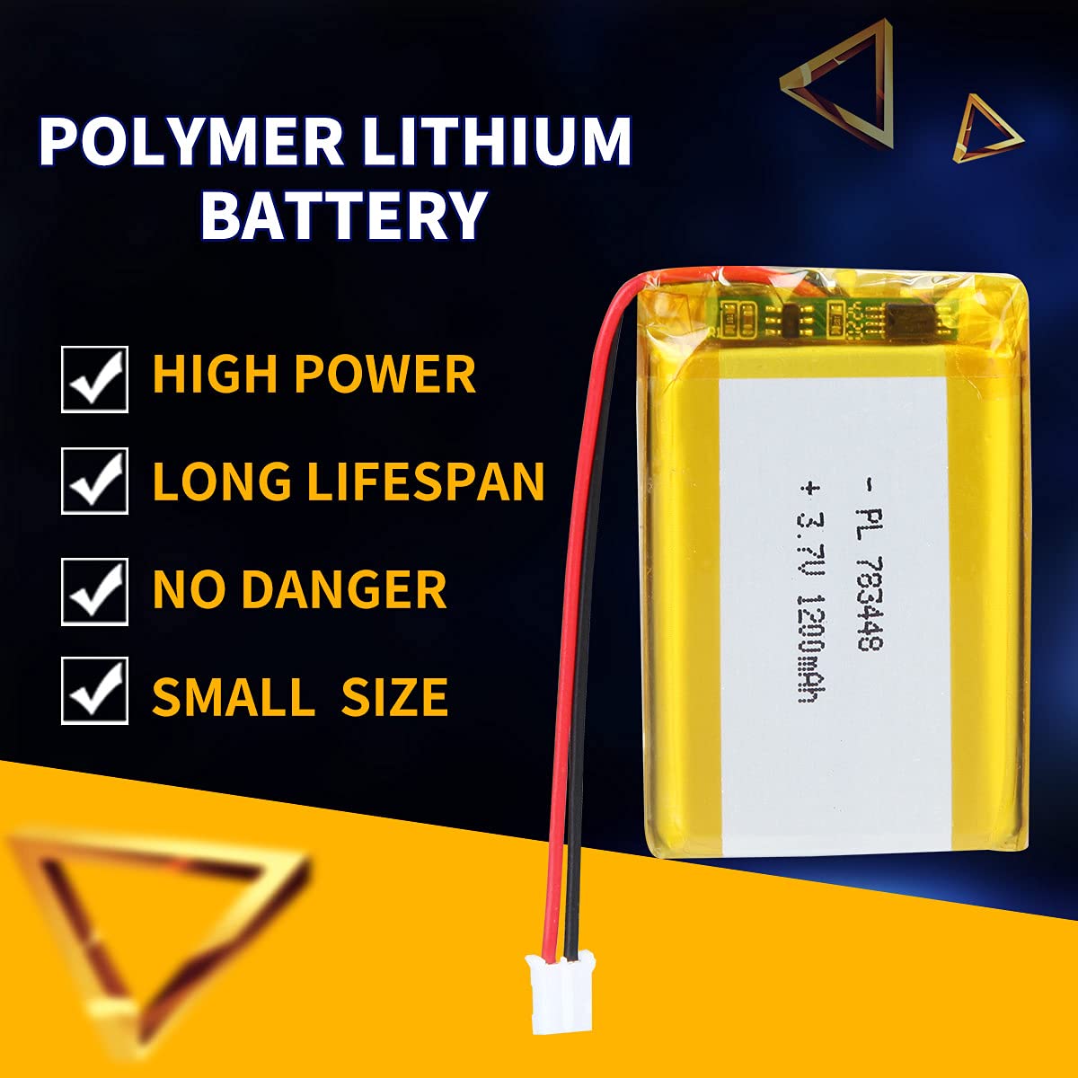 AKZYTUE 3.7V 1200mAh 783448 Lipo battery Rechargeable Lithium Polymer ion Battery Pack with JST Connector