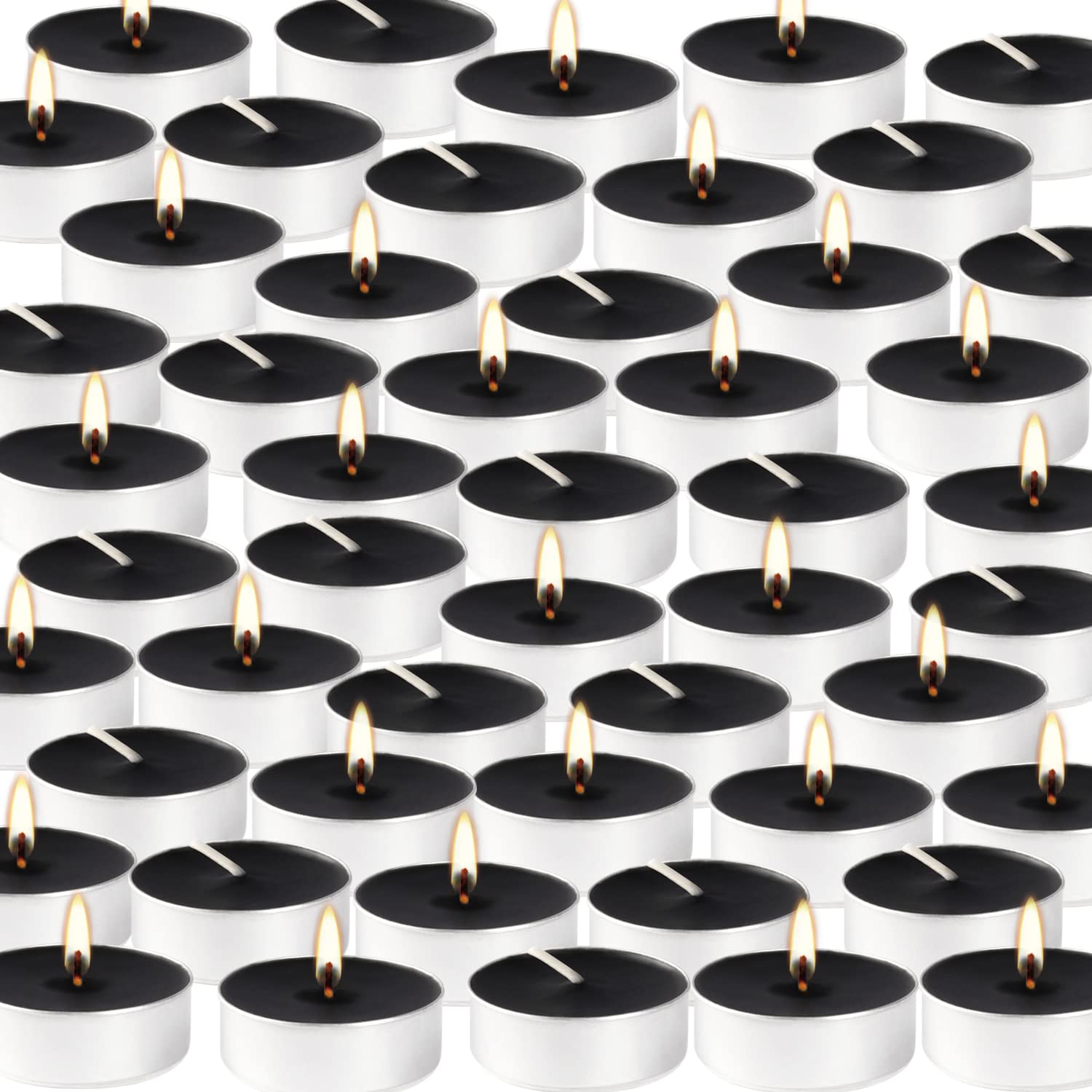 100 psc Tealight Candles,Dripless Unscented Black Votive Candle,for Home,Pool,Shabbat,Christmas,Emergency,4 Hour