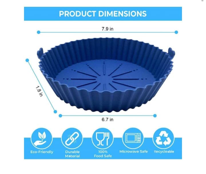 6.7 inch reusable silicone air fryer baskets; heat-resistant simple to clean. Silicone Pot for Air Fryer Oven Accessories, (Blue + Red)