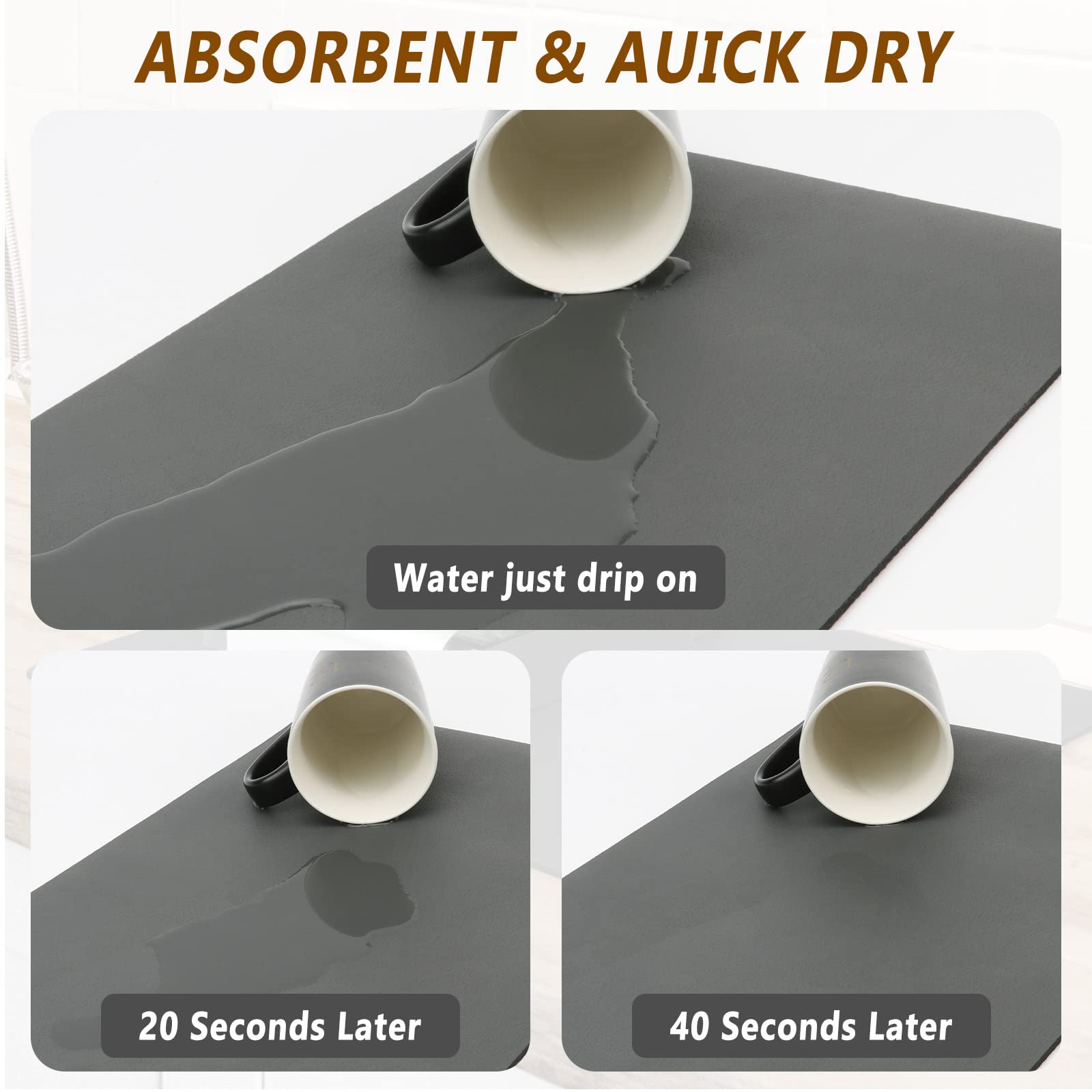 12" X 19" Coffee Mat for Countertops : Super Absorbent Versatile Coffee Bar Accessories for Coffee Makers, Espresso Machines, and Dish Drying, Dark Grey