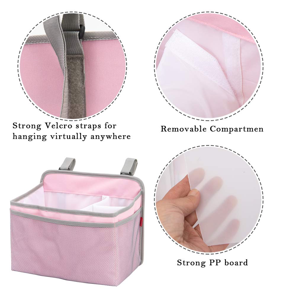 Baby Diaper Caddy Bag Stacker Organize - Nursery Storage Bin for Diapers, Wipes & Toys - Protable Diaper Organizer for Crib Wall (Pink)