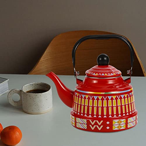 2.5L Porcelain Enameled Teakettle with Handle,No Whistling Hot Water Tea Kettle Pot for Hotel Home Kitchen Stovetop, Red