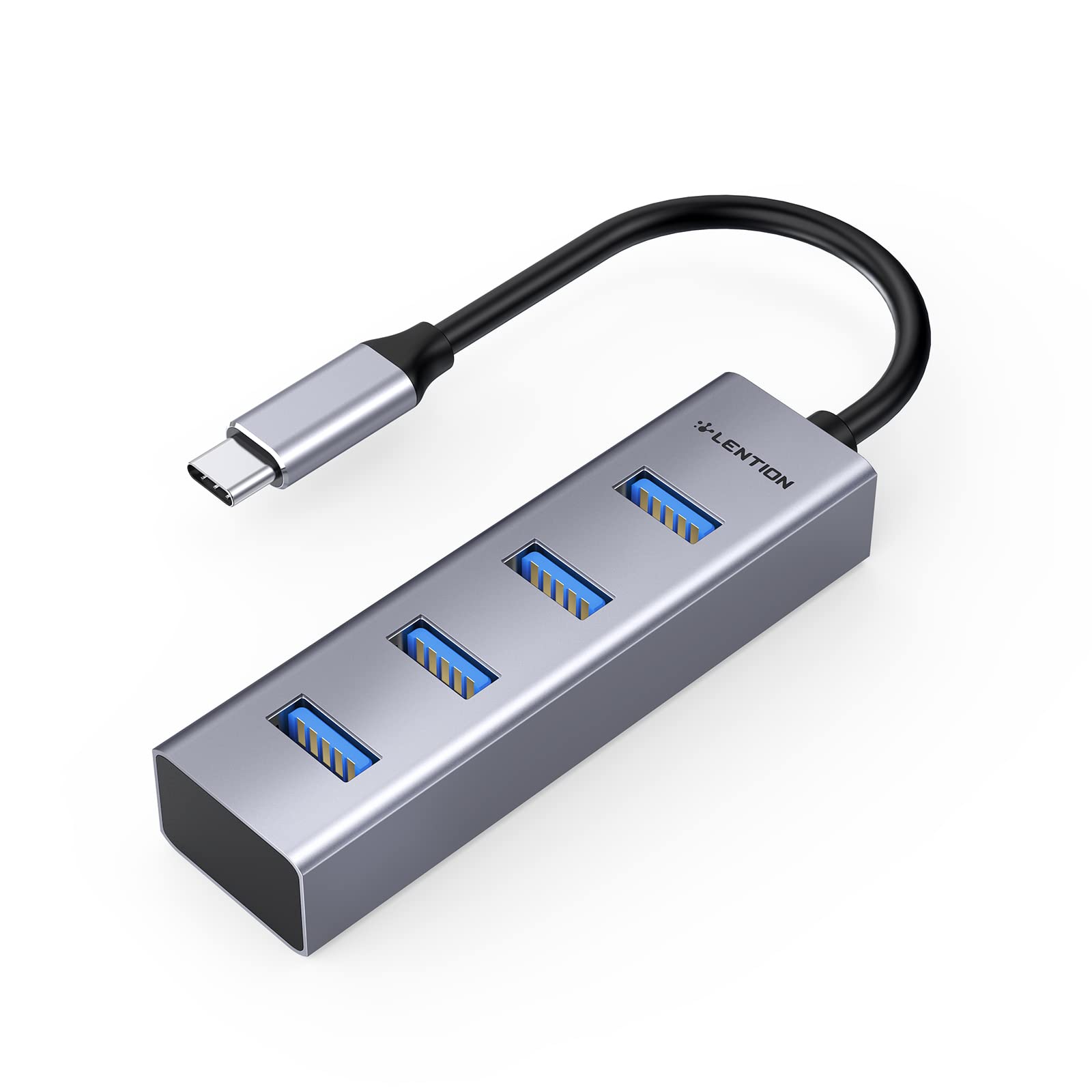 LENTION 4-in-1 USB C Hub, 4 USB 3.0 Ports, USB C to USB A Multiport Adapter for 2023-2016 MacBook Pro, Mac Air & Surface, iPad Pro, Chromebook, More, Stable Driver Certified (CB-C22s, Space Gray)