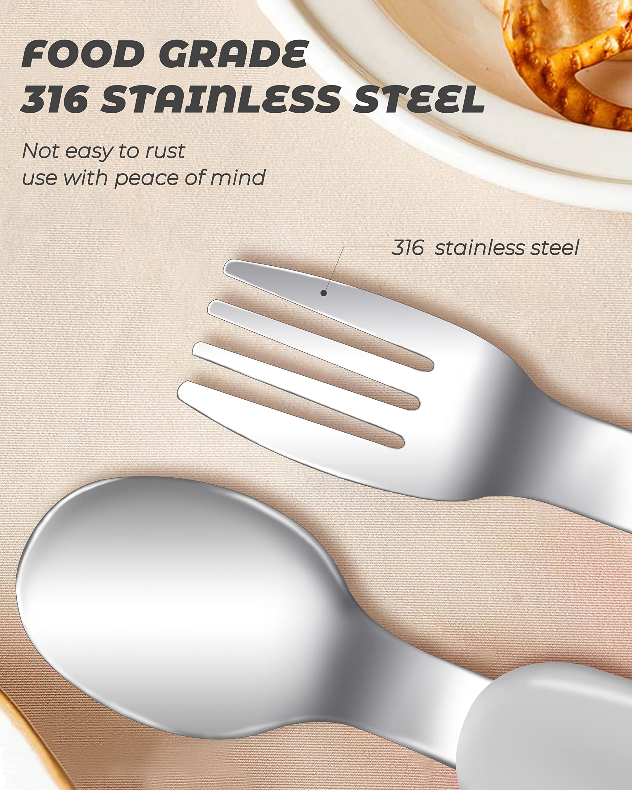2 pcs Toddler Utensils, Stainless Steel Toddler Silverware Set with Round Handle, Baby Forks for Self Feeding, 1 Toddler Fork and 1 Toddler Spoon, BPA Free
