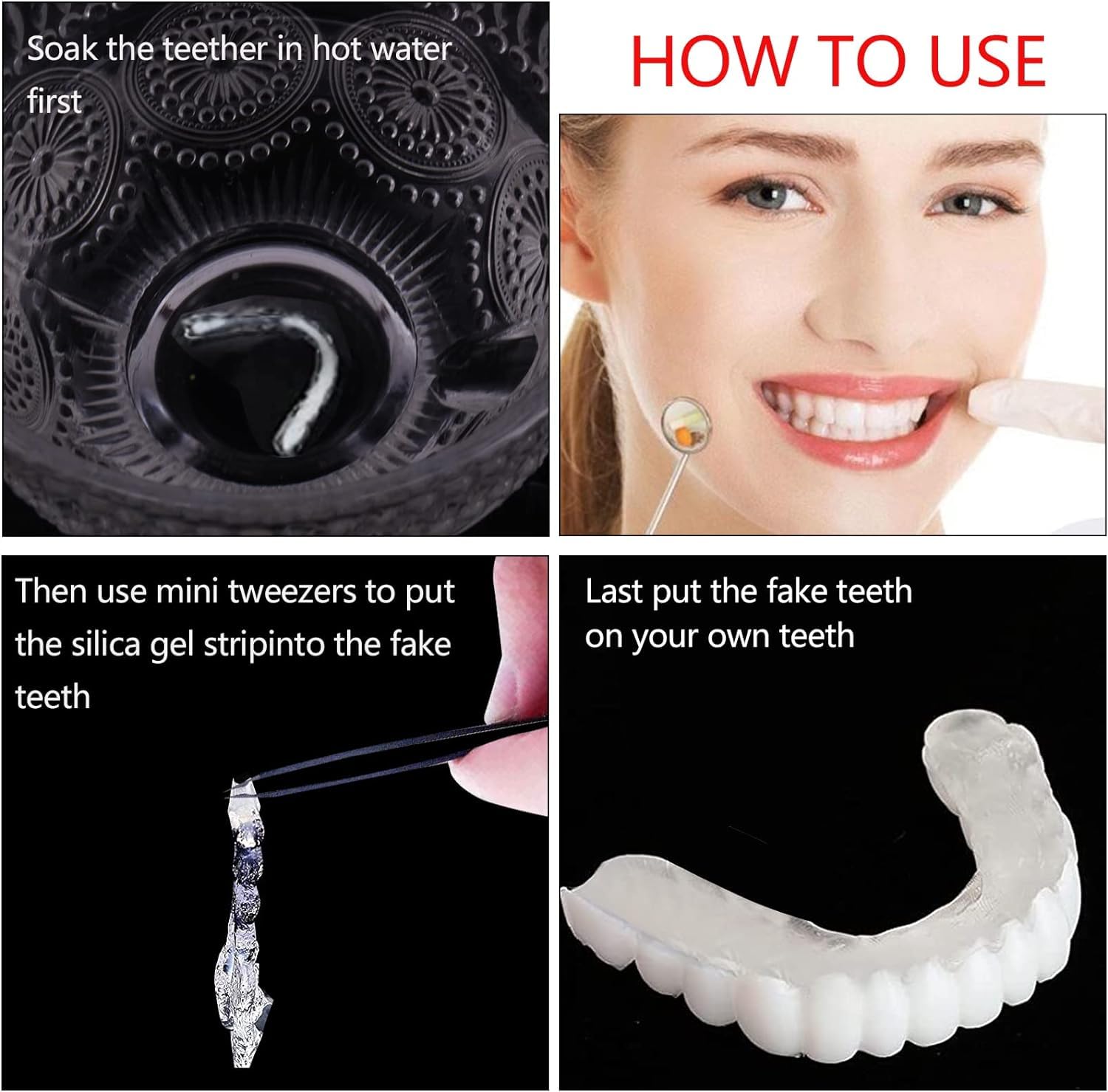 Fake Teeth, Instant Veneers for Temporary Tooth Repair Upper and Lower Jaw, Dentures Teeth Socket-Perfect for Women and Men, Protect Your Teeth and Regain Confident Smile, Natural Shape with Color