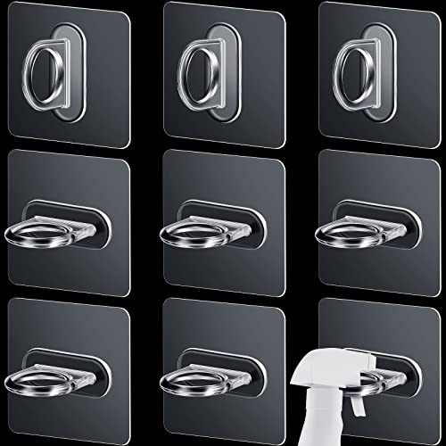 14 PCS Spray Bottle Holder Adhesive Bottle Hooks Clear Spray Bottle Hooks Shower Curtain Rod Holder Wall Mount Utility Hooks Decorative Shower Curtain Hooks for Kitchen Home Bathroom Accessories