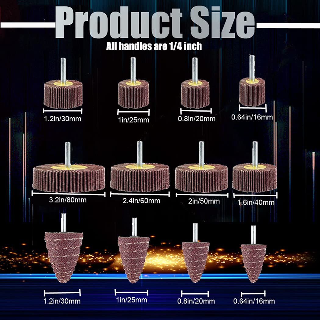 12 Pcs Abrasive Flap Wheel Sander Set, 1/4”Shank Flap Sander for Drill, Flap Wheel Sander Drill Attachment, 80 Grit Flap Wheels