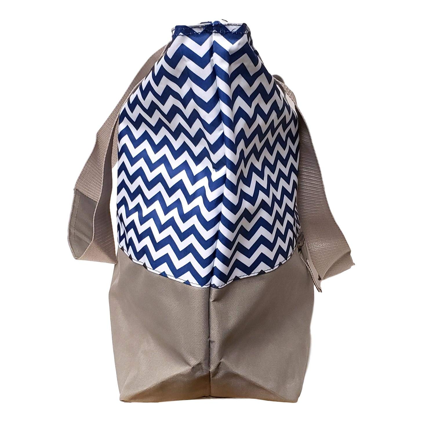 101SNORKEL XL Beach Tote Chevron Print Weekender Bag with Mesh Webbed Handles and Outer Zippered PocketCan Be Personalized (Personalized, Navy Blue)
