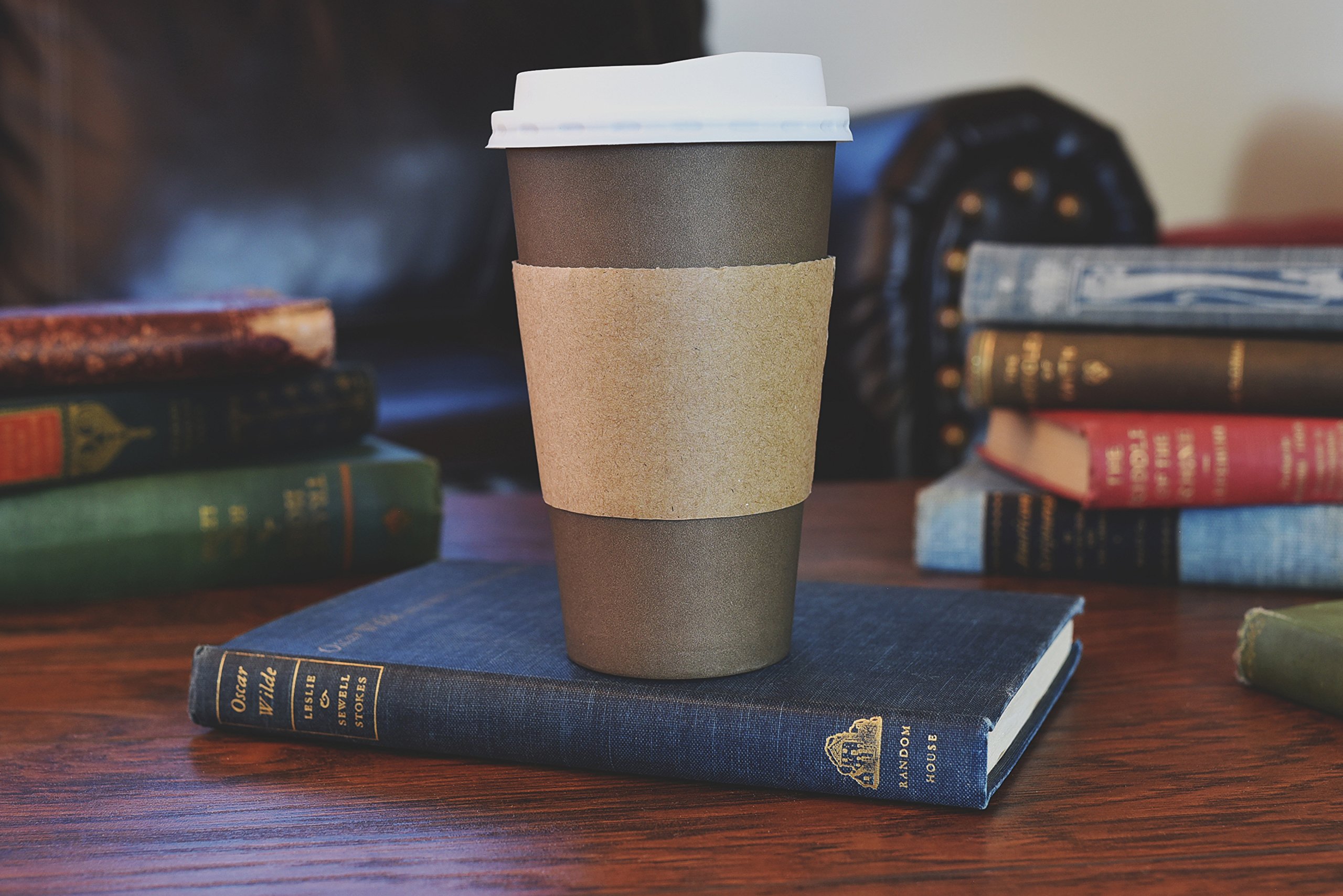 100 Pack - 16 Oz [8, 12, 20] [4 Colors] Disposable Hot Paper Coffee Cups, Lids, Sleeves, Stirring Straws - Mocha Brown