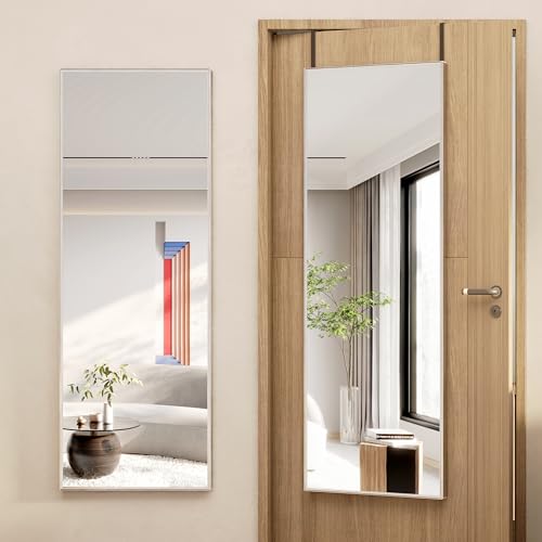 LVSOMT Full Length Mirror, 47"x14" Full Body Mirror, Wall Mounted Mirror, Over The Door Hanging Mirror, Long Mirror for Bedroom Living Room Locker Room, Aluminium Alloy Frame (Silver)