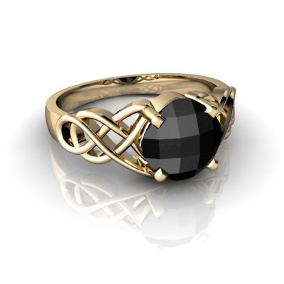 14kt Yellow Gold Black Onyx 6mm Cushion Celtic Knot Ring - Size 5