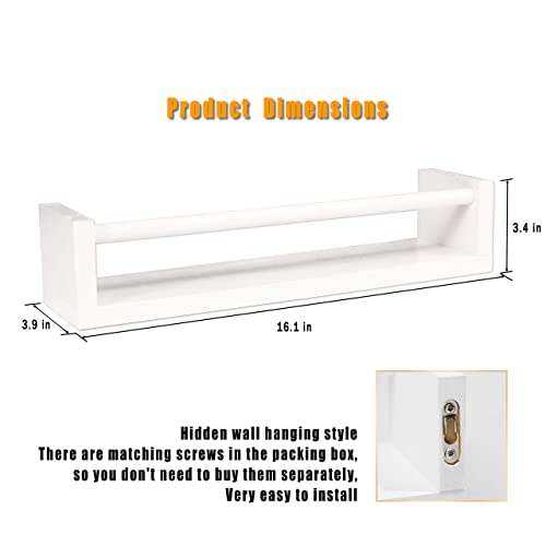 PMLYQ 2 Pack Wood Floating Nursery Shelves,Kitchen Spice Rack,Book Shelf Organizer (White)