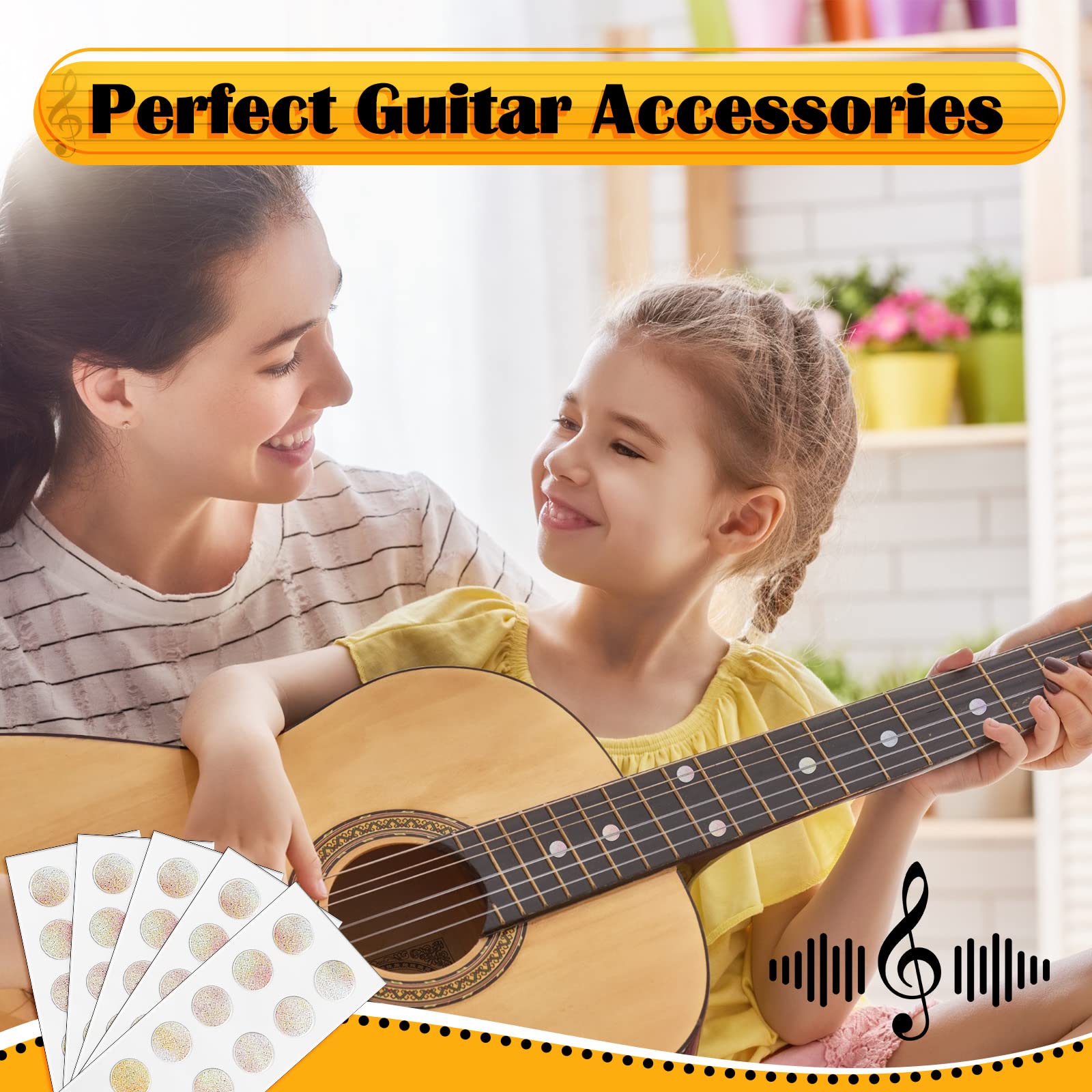 100 Pcs 5 Sheets Dot Fret Markers Guitar Fretboard Stickers Guitar Neck Decal for Guitars Ukulele Bass Banjo Aged White Pearl, 0.25 Inch (6.35mm)