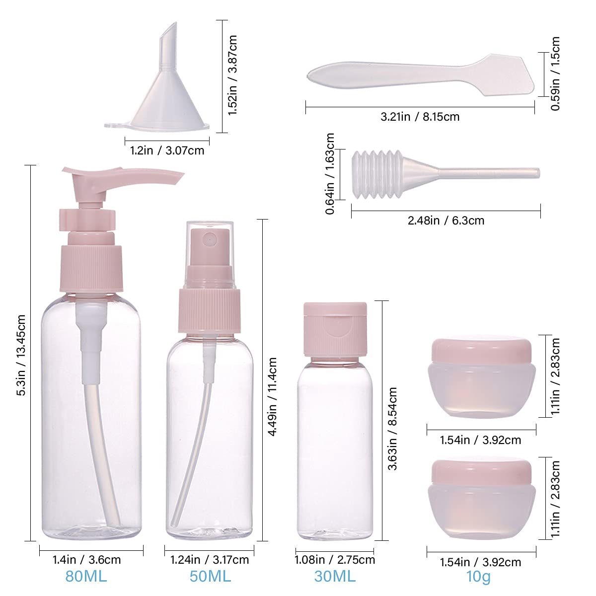 LIYUABU 8 Pcs Travel Bottles Set,Travel Bottles & Containers,Refillable Small Mini Empty Plastic Pump/Spray/Squeeze Bottles for Cosmetic and Travel Toiletries with Storage Bag