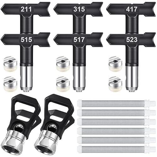 14 Piescs Spray Tips Reversible Airless Paint Sprayer Nozzle Tips with Airless Spray Gun Guard and Spray Gun Filter Replacement for Airless Spray Paint Machine 211.315.417.515.517.523