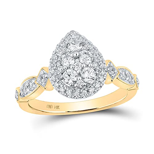 14kt Yellow Gold Round Diamond Cluster Bridal Wedding Engagement Ring 3/4 Cttw