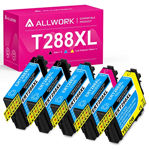 ALLWORK 5 Packs Remanufactured T288XL Ink Cartridges Replacement for Epson 288XL T288XL 288 T288 High Yield Ink for Expression XP-430 XP-434 XP-440 XP-446 XP-340 XP-330-2 Black1 Cyan1 Magenta1 Yellow