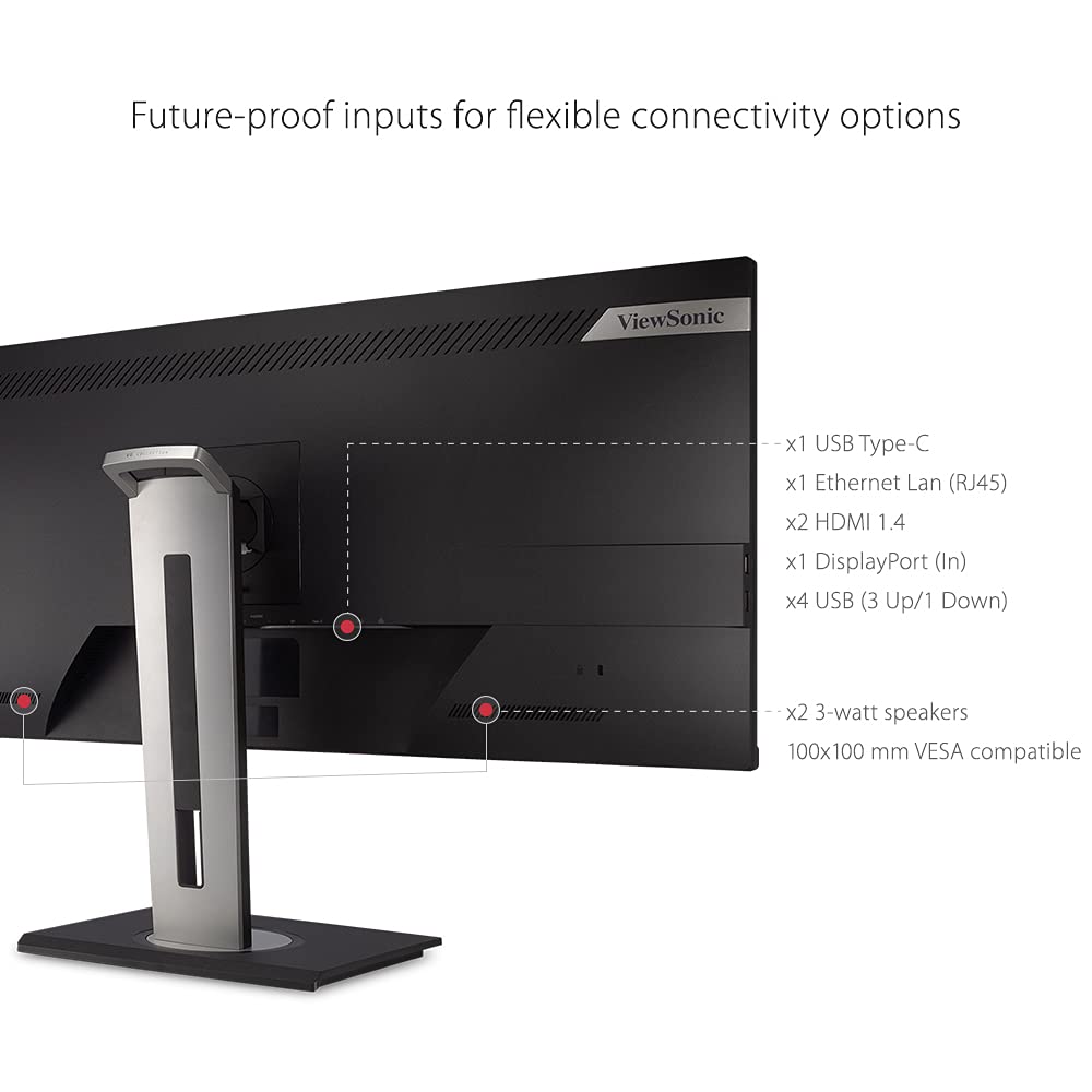 ViewSonic VG3456 34 Inch 21:9 1440p Monitor with Ergonomics Design, USB C, FreeSync, Docking Built-in (Renewed)