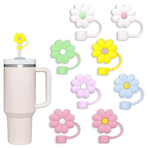 8 Pack Compatible with Stanley 30&40 Oz Tumbler, 10mm Flower Straw Covers Cap, Cute Silicone Straw Covers, Straw Protectors, Various Shapes Soft Silicone Straw Lids for 10mm Straws