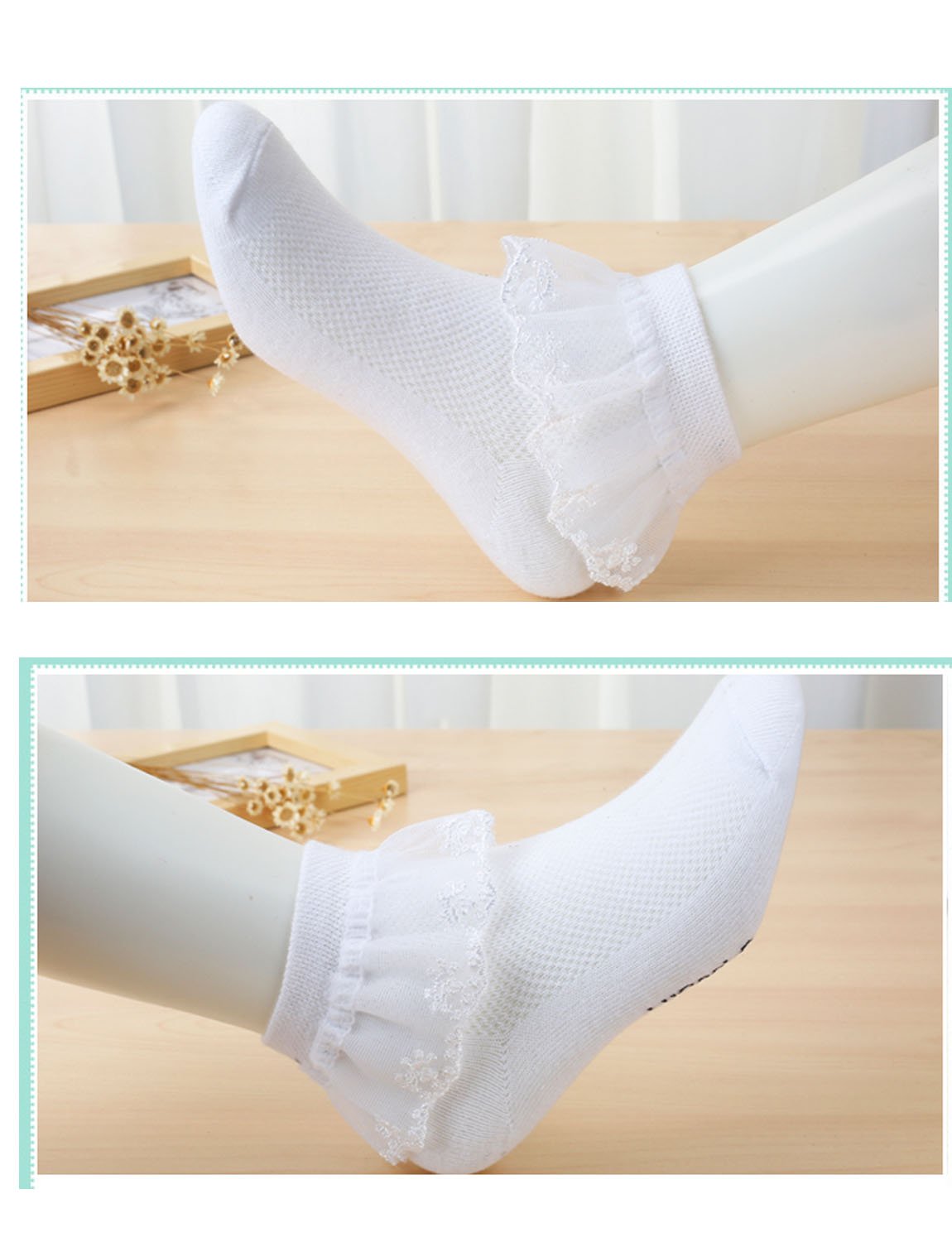 5 Pack of Girls White Lace Ruffle Socks Cotton Baby, M(3-6T)
