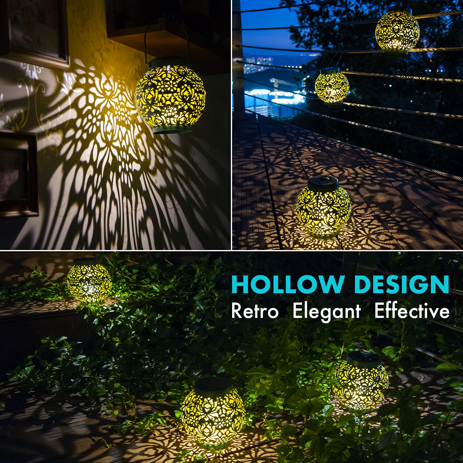 2 Pack Solar Lanterns Outdoor Waterproof, Hanging LED Lanterns on Tree Decor, Decorative Retro Metal Solar Lights Lamp for Table Patio Yard Garden Fence Backyard Porch Pathway Walkway Driveway, (Blue)