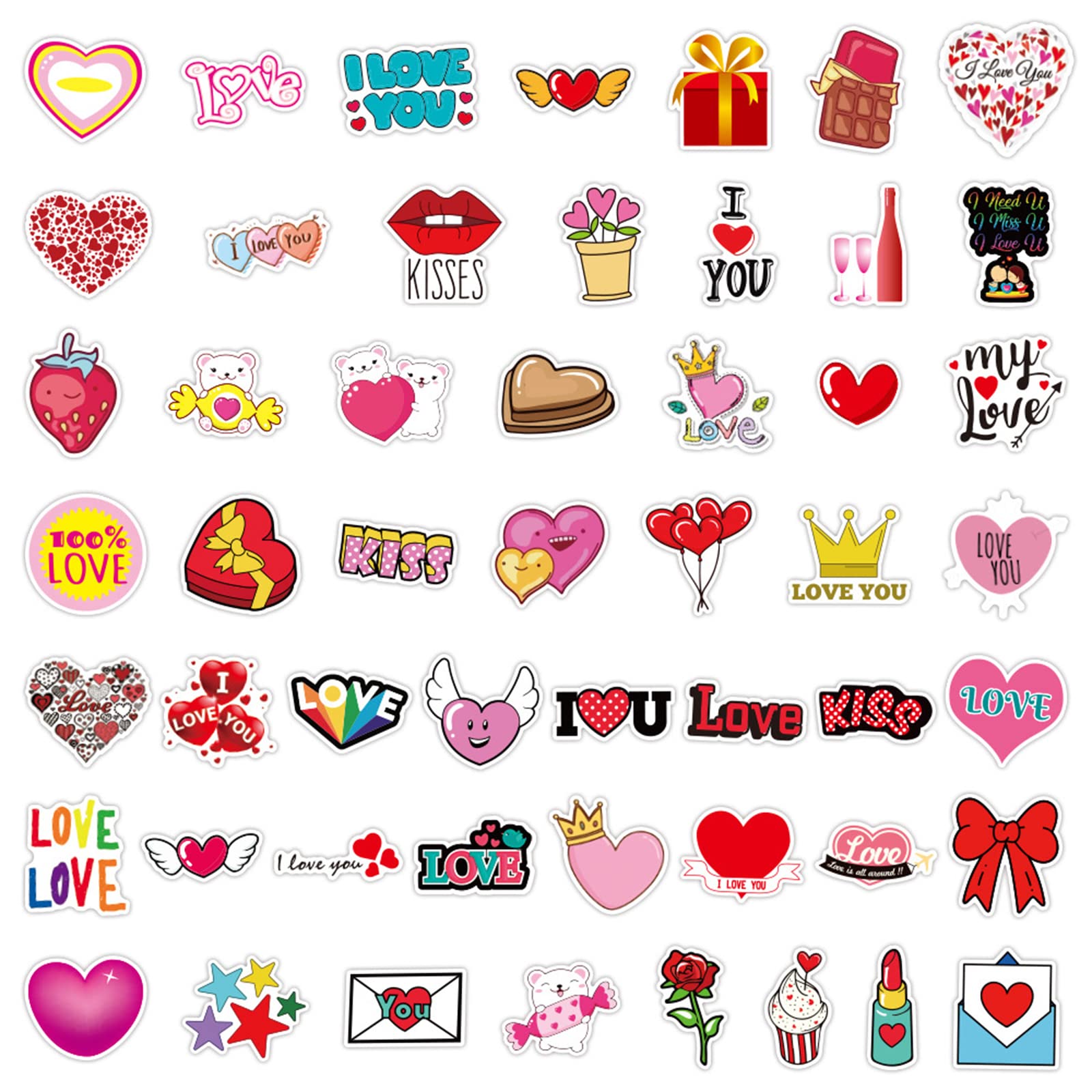 100 PCS Vinyl Valentines Day Stickers Peel and Stick Removable Non-Repeating Love Romantic Stickers for Laptops Water Bottles Notebook Suitcase Cellphone Case