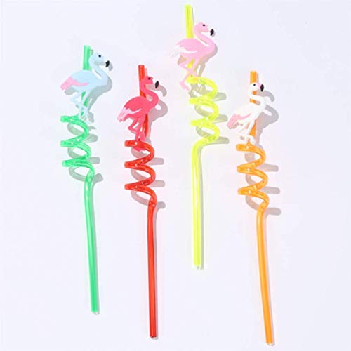 12pcs Reusable Straws Silly Crazy Loop Straws Plastic Drinking Straws for Wedding Birthday Party Favors Supplies - Flamingo