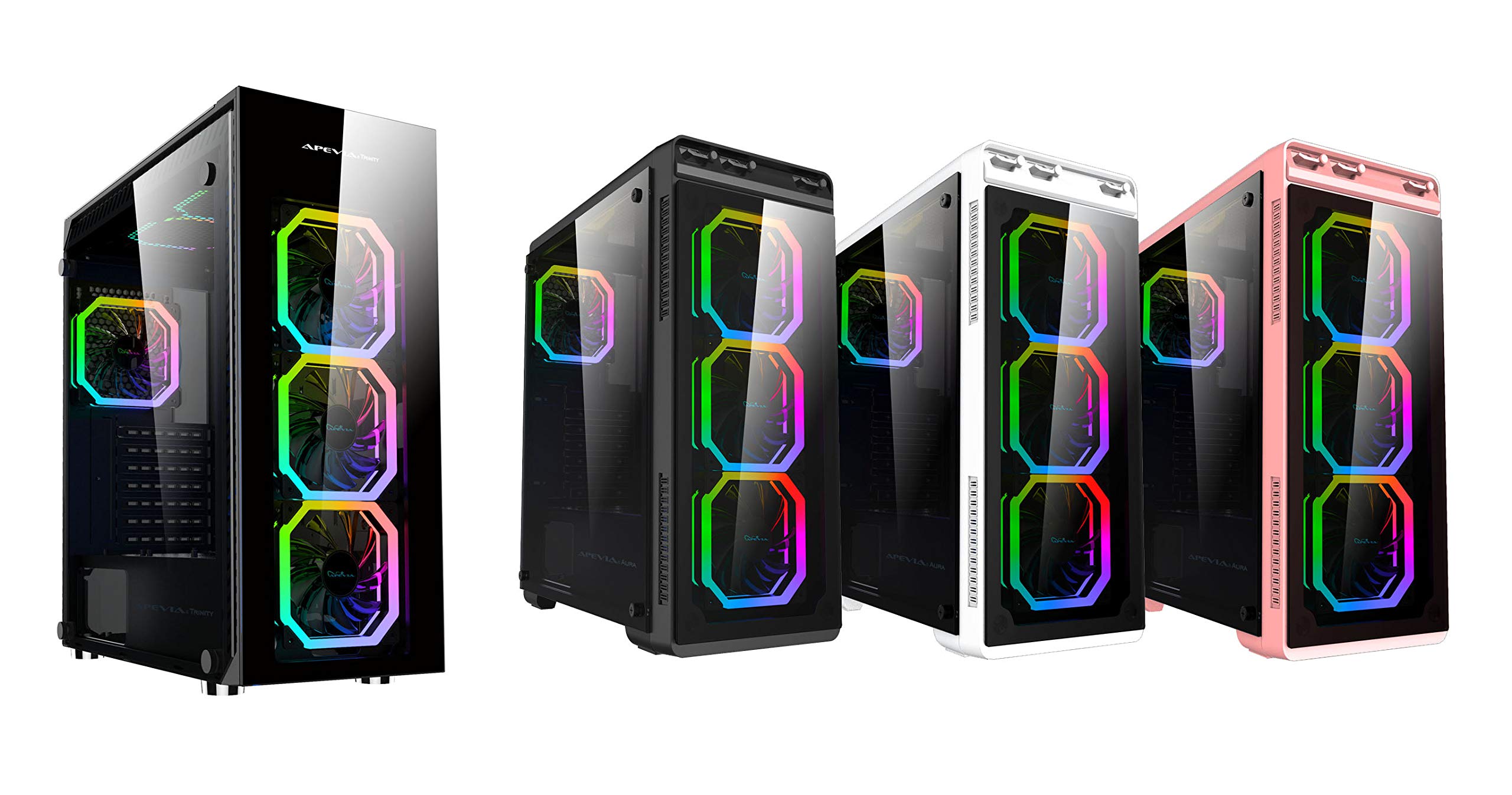 Apevia PN4-RGB Phoenix 120mm Dual-Ring RGB LED Fan for Gaming, 16x LEDs & 8X Anti-Vibration Rubber Pads (4-pk)